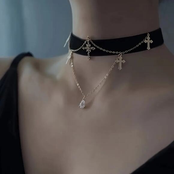 Wicked Silk | Jewelry | Gothic Black Velvet Cross Choker Necklace ...